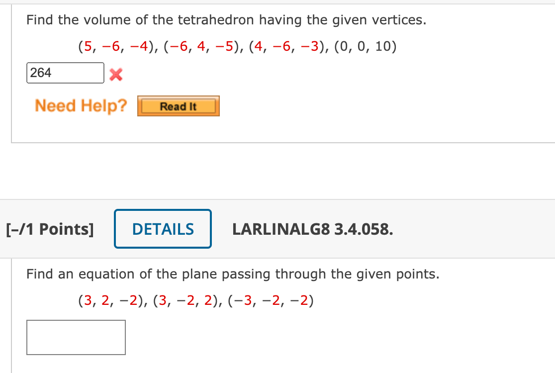 Solved Find the volume of the tetrahedron having the given | Chegg.com
