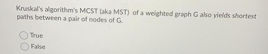 Solved Kruskal's algorithm's MCST (aka MST) of a weighted | Chegg.com