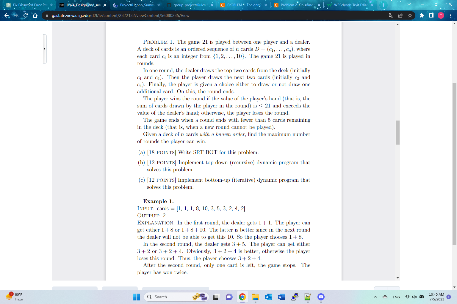 Solved Problem 1. The game 21 is played between one player | Chegg.com