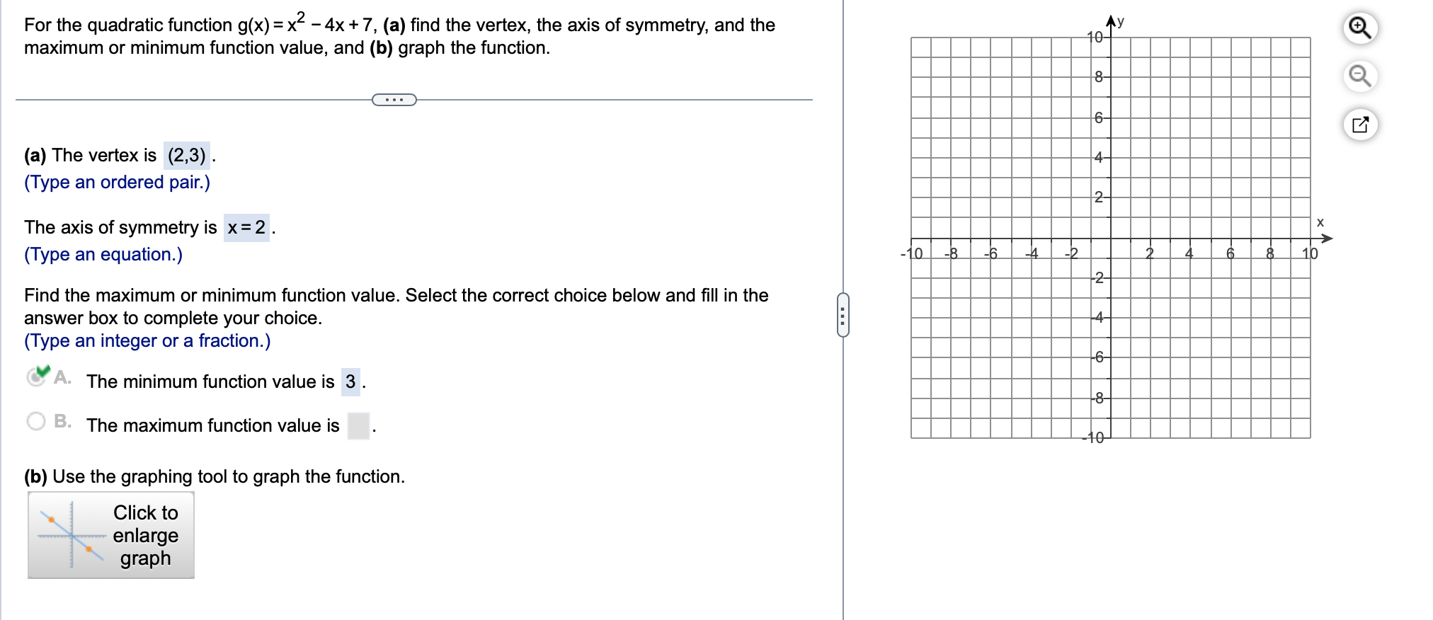 Solved For the quadratic function g(x)=x2−4x+7, (a) find the | Chegg.com