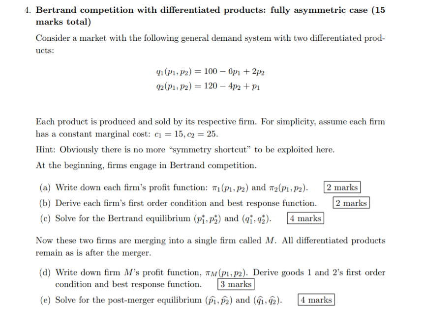 Solved Bertrand competition with differentiated products: | Chegg.com