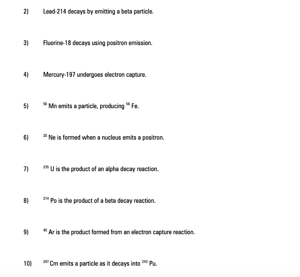 Solved 2) Lead-214 decays by emitting a beta particle. 3) | Chegg.com