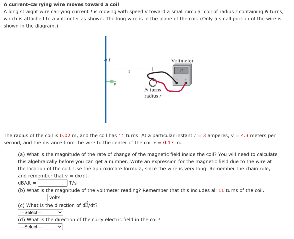 Solved A current-carrying wire moves toward a coil A long | Chegg.com