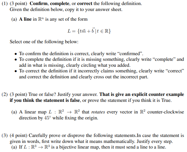 Solved (1) (3 point) Confirm, complete, or correct the | Chegg.com