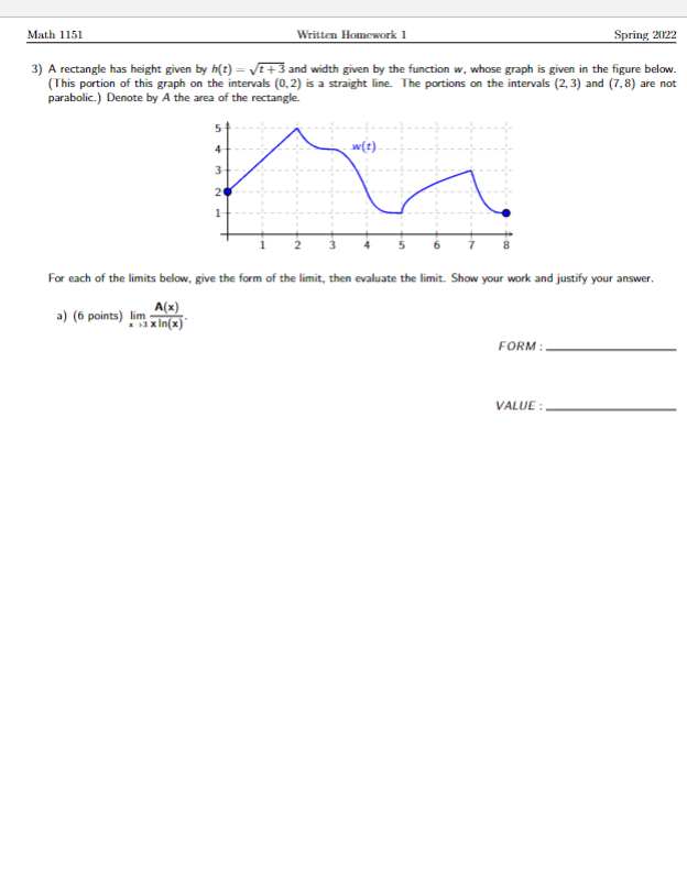 Solved Math 1151 Written Homework 1 Spring 2022 3) A | Chegg.com