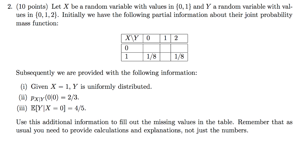 Solved 2. (10 points) Let X be a random variable with values | Chegg.com