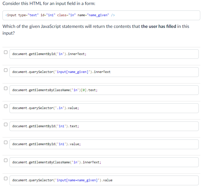 Solved Consider this HTML for an input field in a form: | Chegg.com