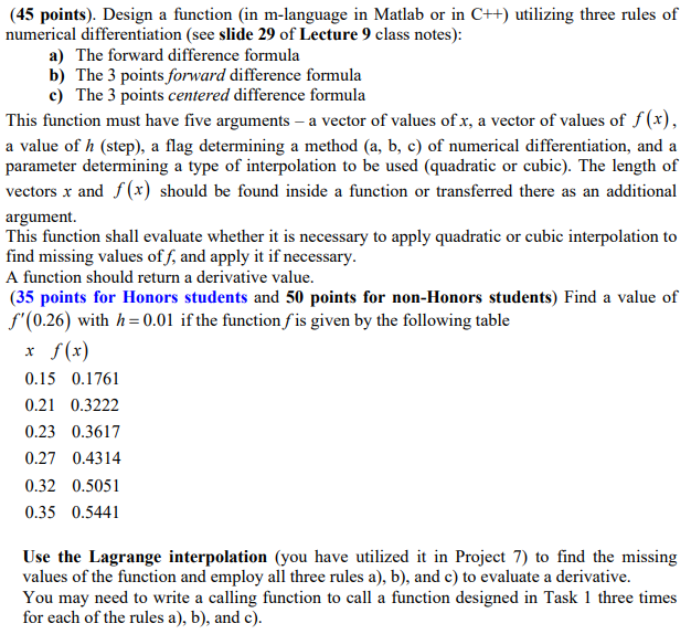 (45 points). Design a function (in m-language in | Chegg.com