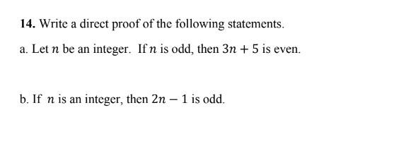 Solved 14. Write a direct proof of the following statements. | Chegg.com
