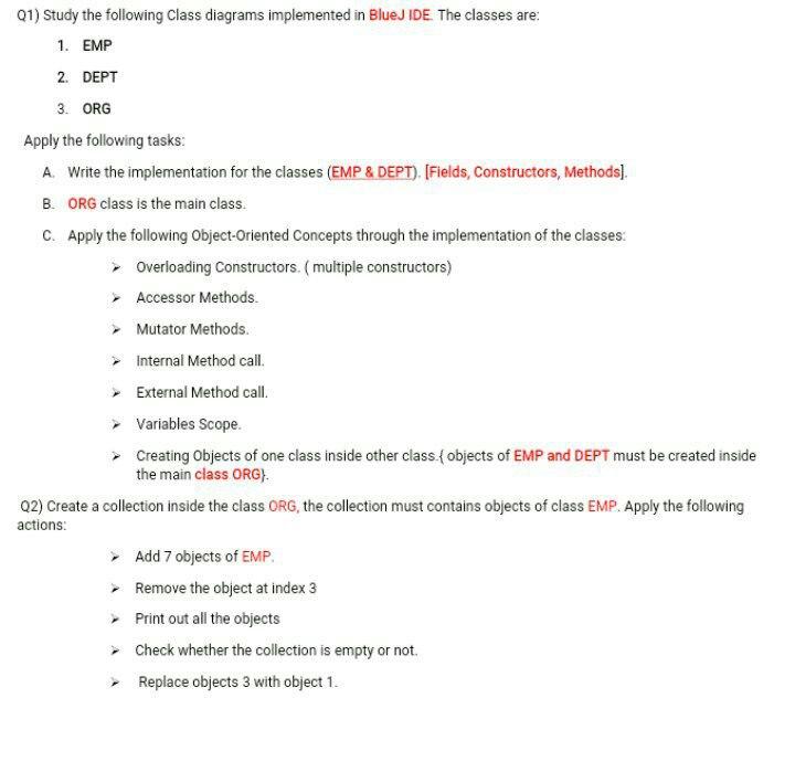 01) Study the following Class diagrams implemented in | Chegg.com