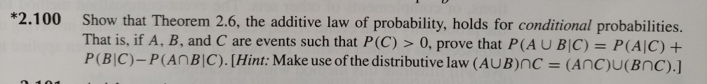 Solved *2.100 Show that Theorem 2.6, the additive law of | Chegg.com