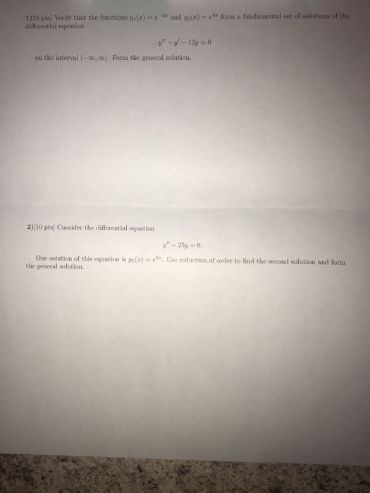 Solved 1)10 pts Verify that the functions yi(r)s e-3e and | Chegg.com