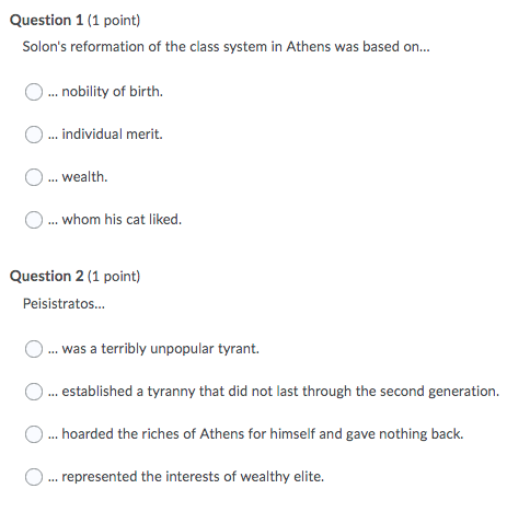Solved Question 1 (1 point) Solon's reformation of the class | Chegg.com