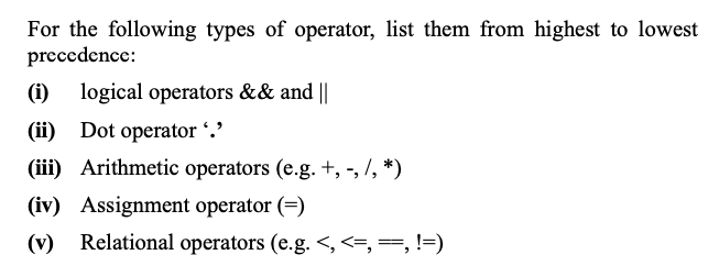 Solved For the following types of operator, list them from | Chegg.com