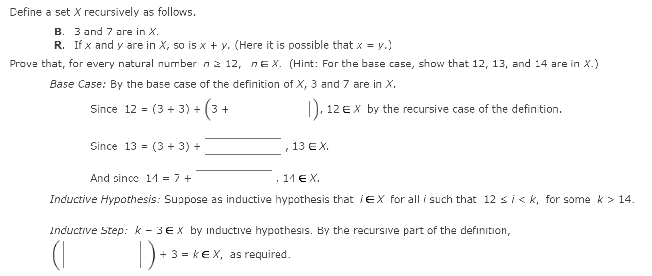 Solved Define a set X recursively as follows. B. 3 and 7 are | Chegg.com
