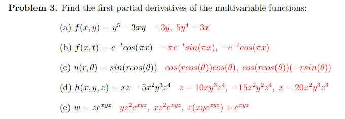 Solved 3. Find the first partial derivatives of the | Chegg.com