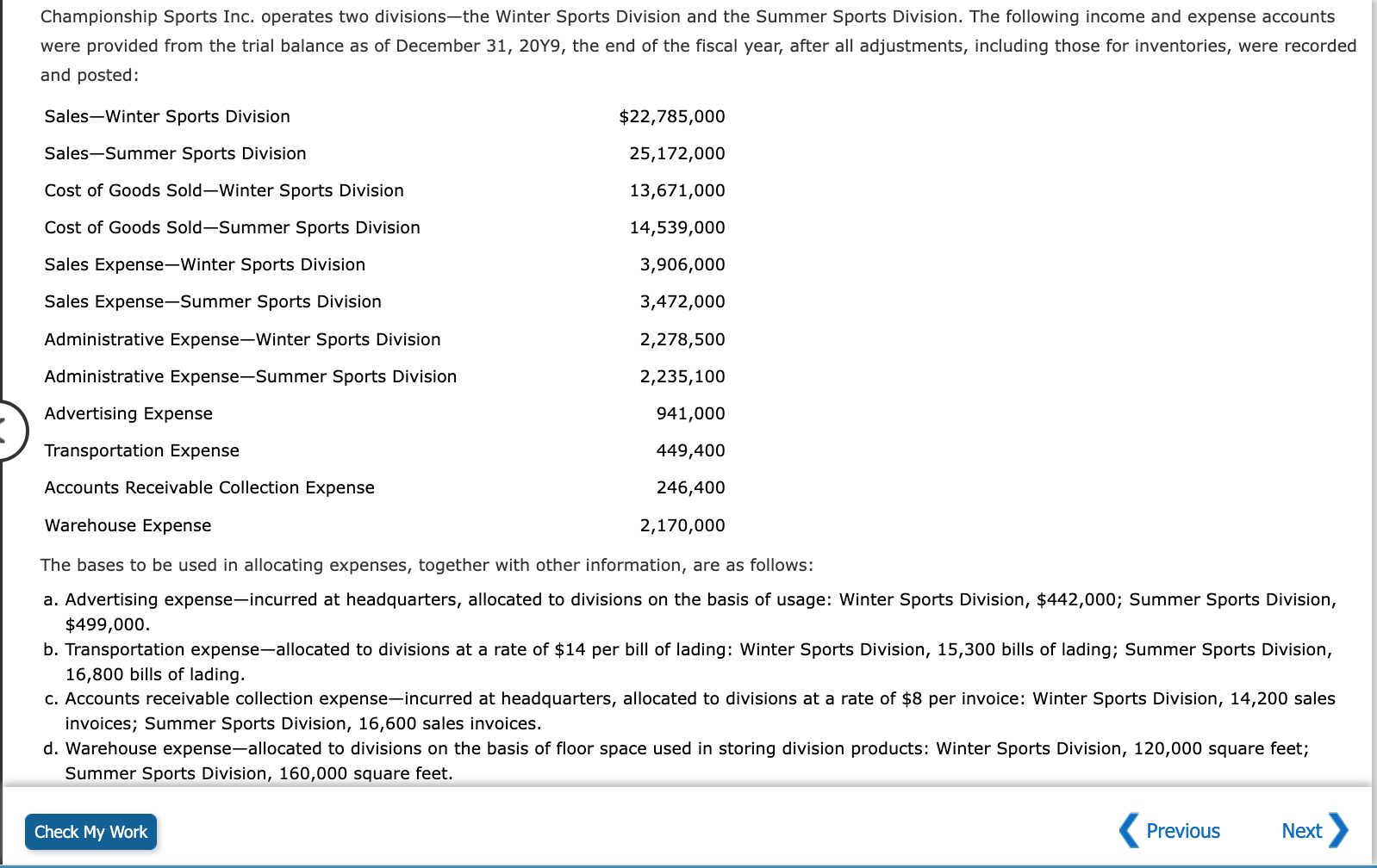 Solved Championship Sports Inc. operates two divisions-the | Chegg.com