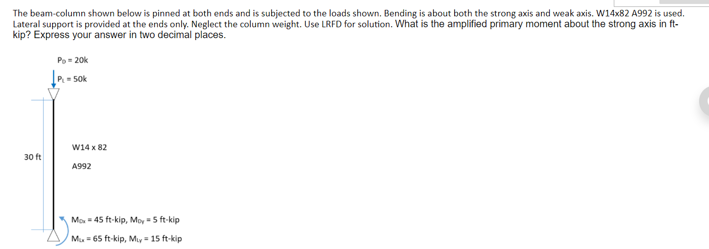 Solved The beam-column shown below is pinned at both ends | Chegg.com