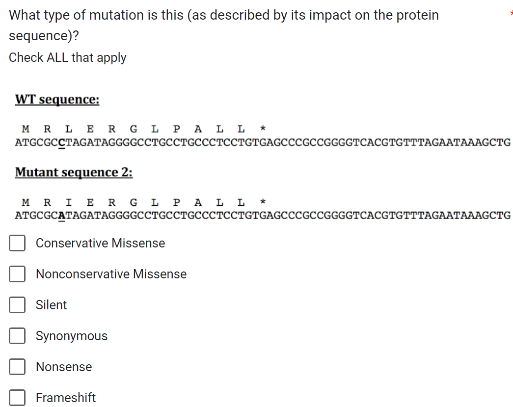 Solved What type of ﻿mutation is ﻿this (as ﻿described by | Chegg.com