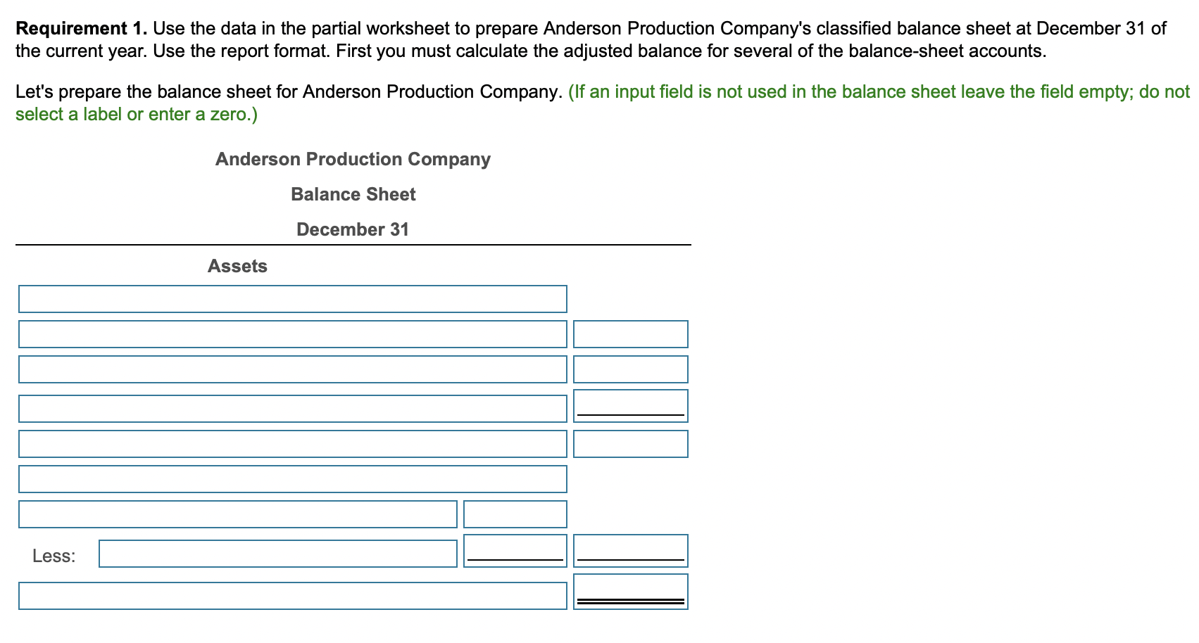 Solved 1. Use the data in the partial worksheet to prepare | Chegg.com