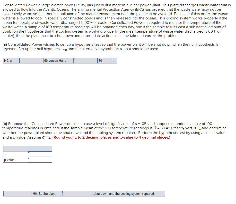 Solved Consolidated Power, a large electric power utility, | Chegg.com