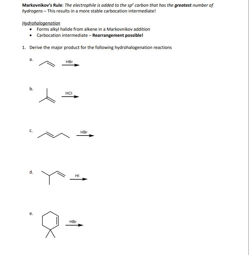 Solved Markovnikov's Rule: The electrophile is added to the | Chegg.com