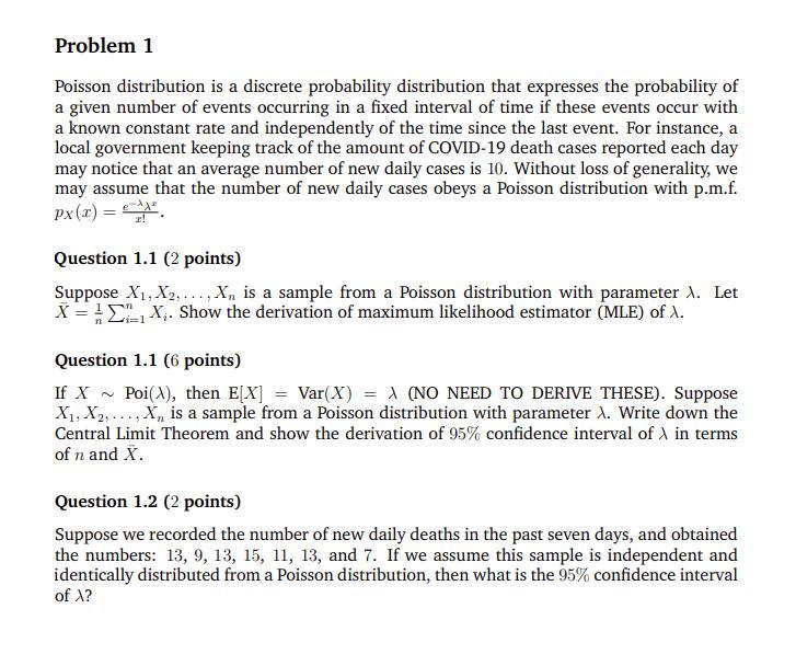 Solved Problem 1 Poisson distribution is a discrete | Chegg.com