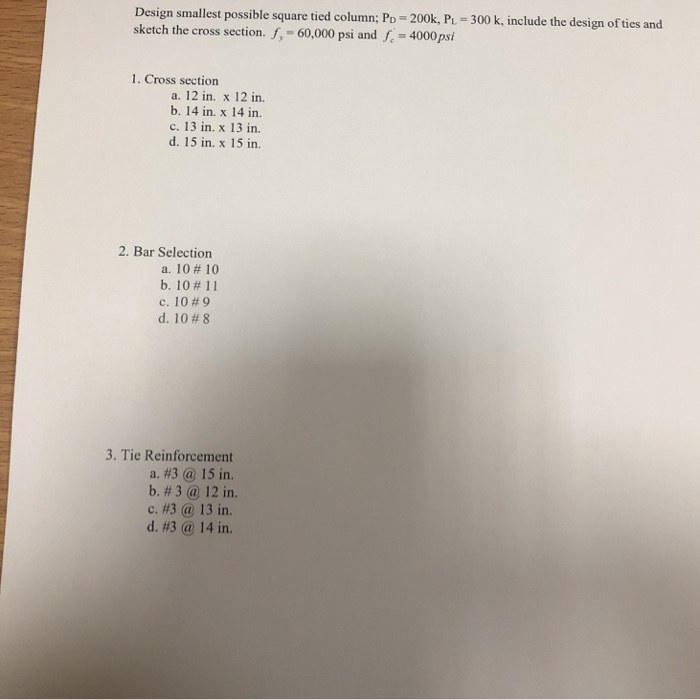 Solved Design smallest possible square tied column; Po- | Chegg.com