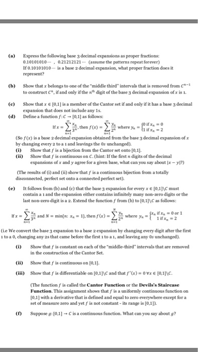 Solved 3. The Cantor set has a convenient representation | Chegg.com