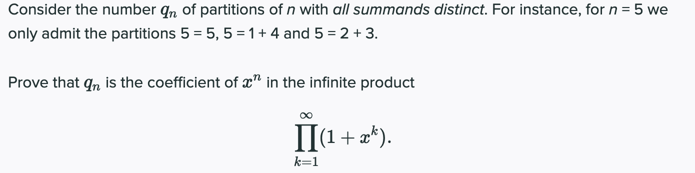 Solved = Consider the number an of partitions of n with all | Chegg.com