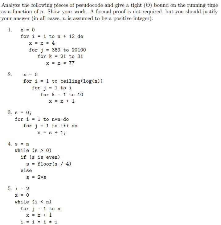 Solved Analyze The Following Pieces Of Pseudocode And Give A