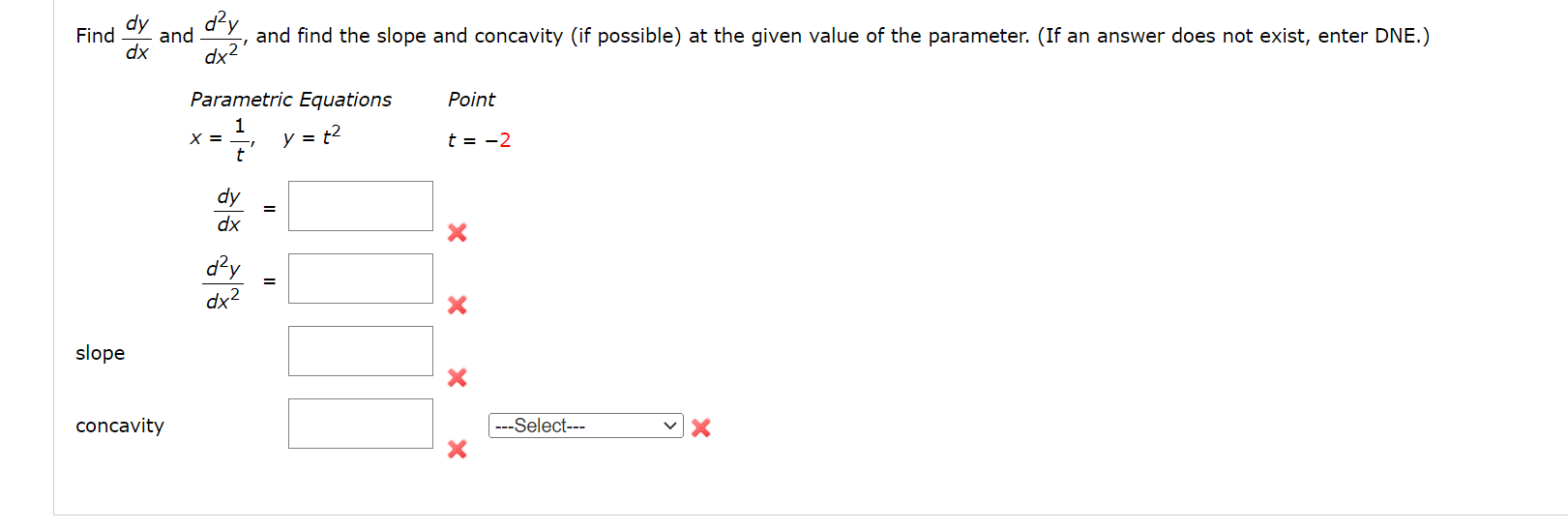 Solved Find dxdy and dx2d2y, and find the slope and | Chegg.com