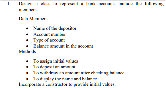 Solved Design a class to represent a bank account. Include | Chegg.com