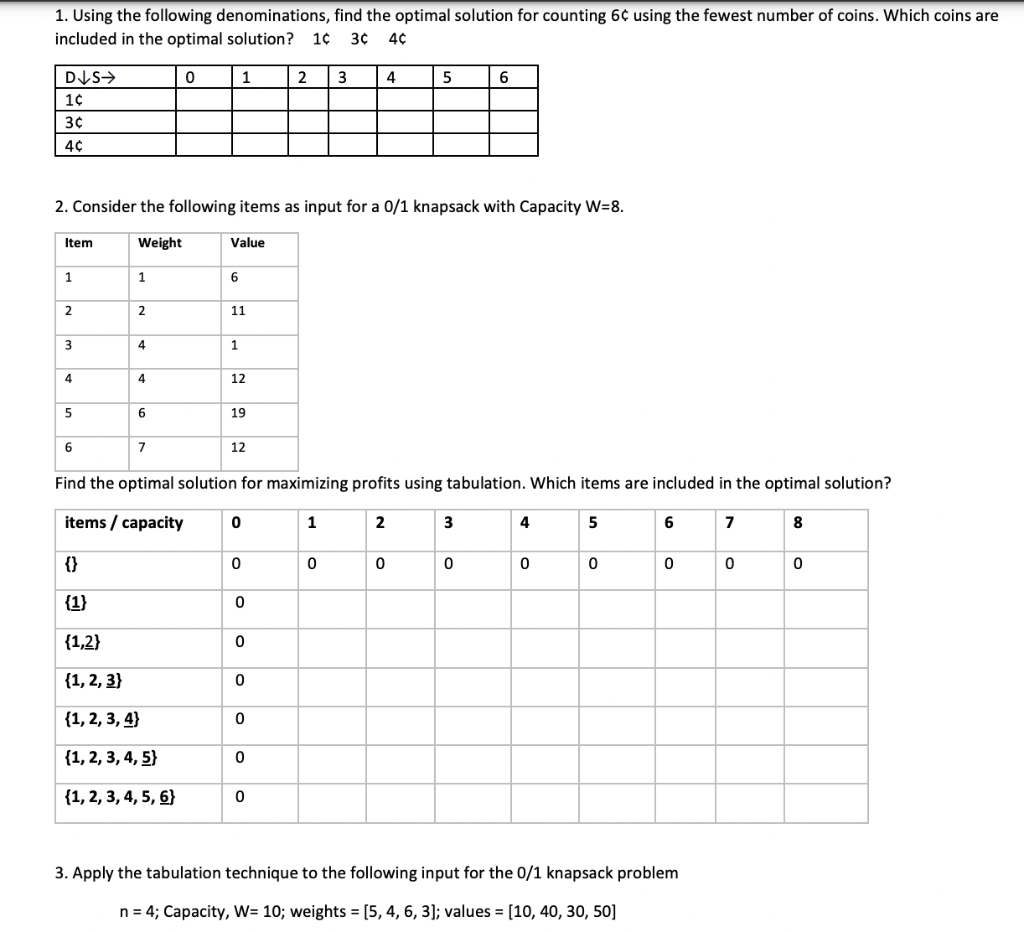 Solved 1. Using the following denominations, find the | Chegg.com
