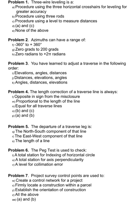 Solved Problem 1. Three-wire leveling is a a) Procedure | Chegg.com
