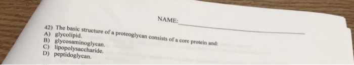 Solved NAME: 42) The basic structure of a proteoglycan | Chegg.com