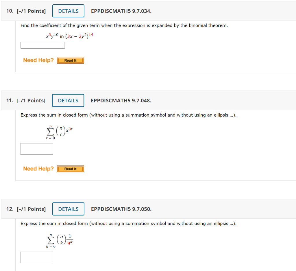 Solved 10. [-/1 Points] DETAILS EPPDISCMATH5 9.7.034. Find | Chegg.com