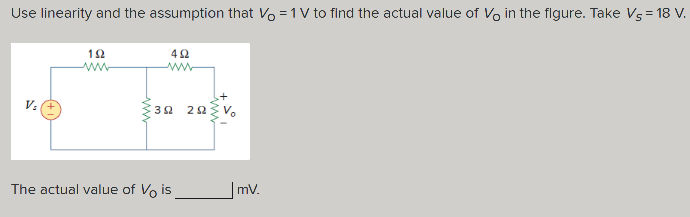 Solved Use linearity and the assumption that VO=1 V to find | Chegg.com