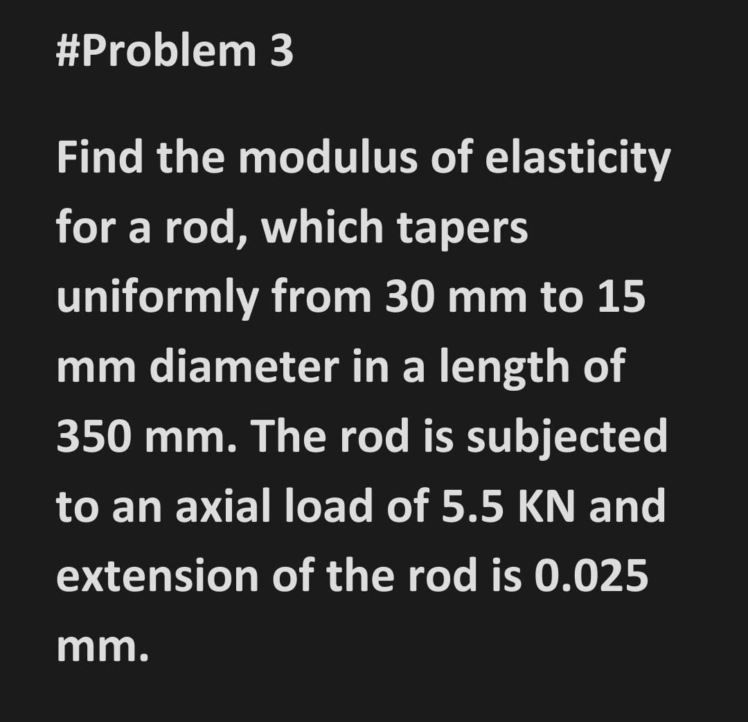 Solved #Problem 3 ﻿Find the modulus of elasticity for a rod, | Chegg.com