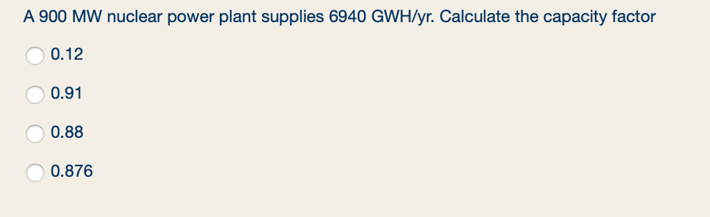 Solved A 900 MW nuclear power plant supplies 6940 GWH/yr. | Chegg.com