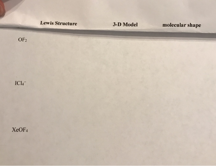 Solved molecular shape 3-D Model Lewis Structure OF2 CI4 | Chegg.com