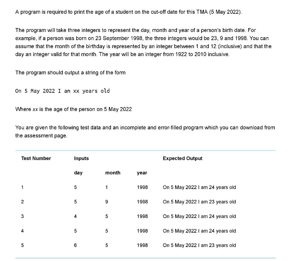 Solved A program is required to print the age of a student | Chegg.com