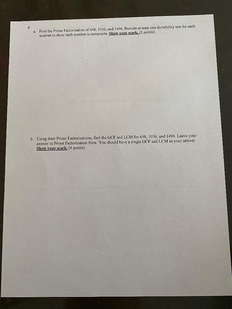 Solved 4 a Find the Prime Factorization of 648. 1056, and | Chegg.com