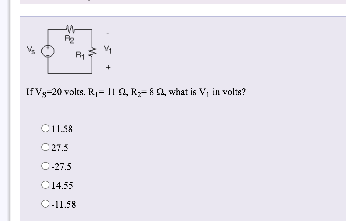 Solved R2 Vs VA R1 + If Vs=20 volts, Ri= 11 12, R2=8 12, | Chegg.com