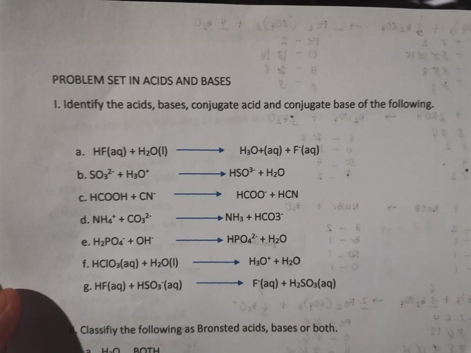 Solved PROBLEM SET IN ACIDS AND BASES 1. Identify the acids, | Chegg.com