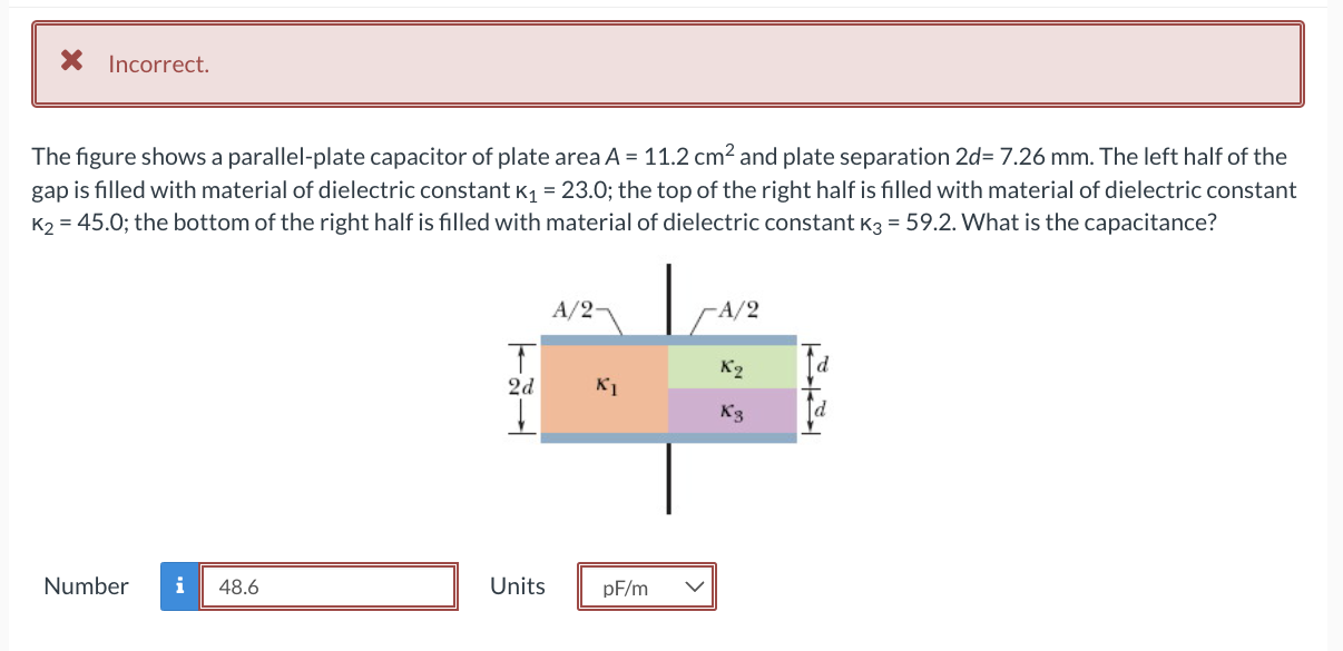 Solved X Incorrect.The figure shows a parallel-plate | Chegg.com