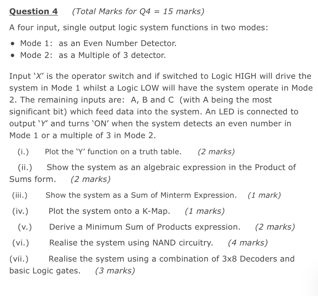 Solved Question 4 (Total Marks for Q4 = 15 marks) A four | Chegg.com