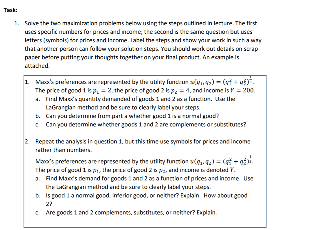 Solved Task: 1. Solve the two maximization problems below | Chegg.com