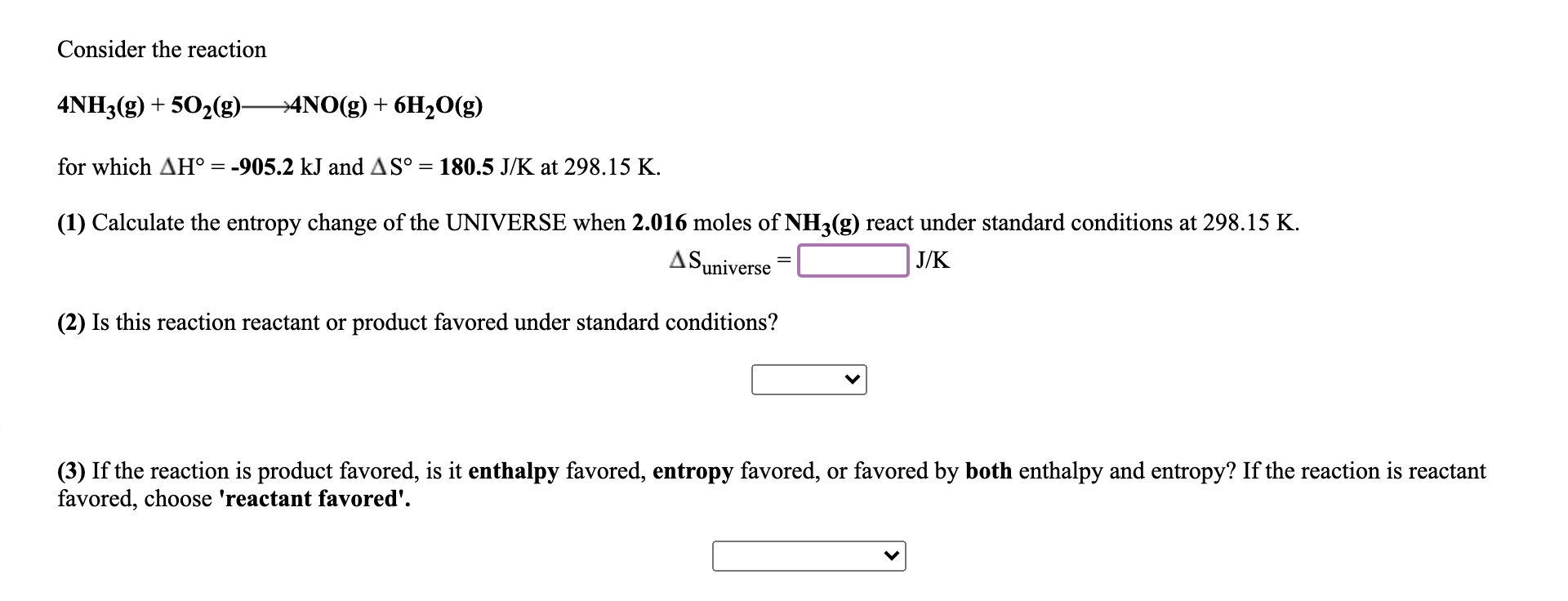 Solved Consider the reaction 4NH3(g) + 502(g) -4NO(g) + | Chegg.com