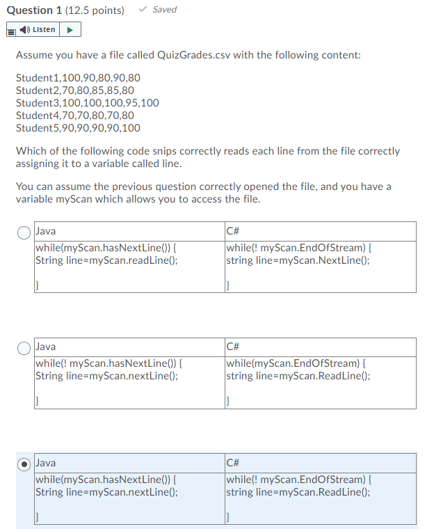 Solved Question 1 (12.5 points) Saved Listen Assume you have | Chegg.com